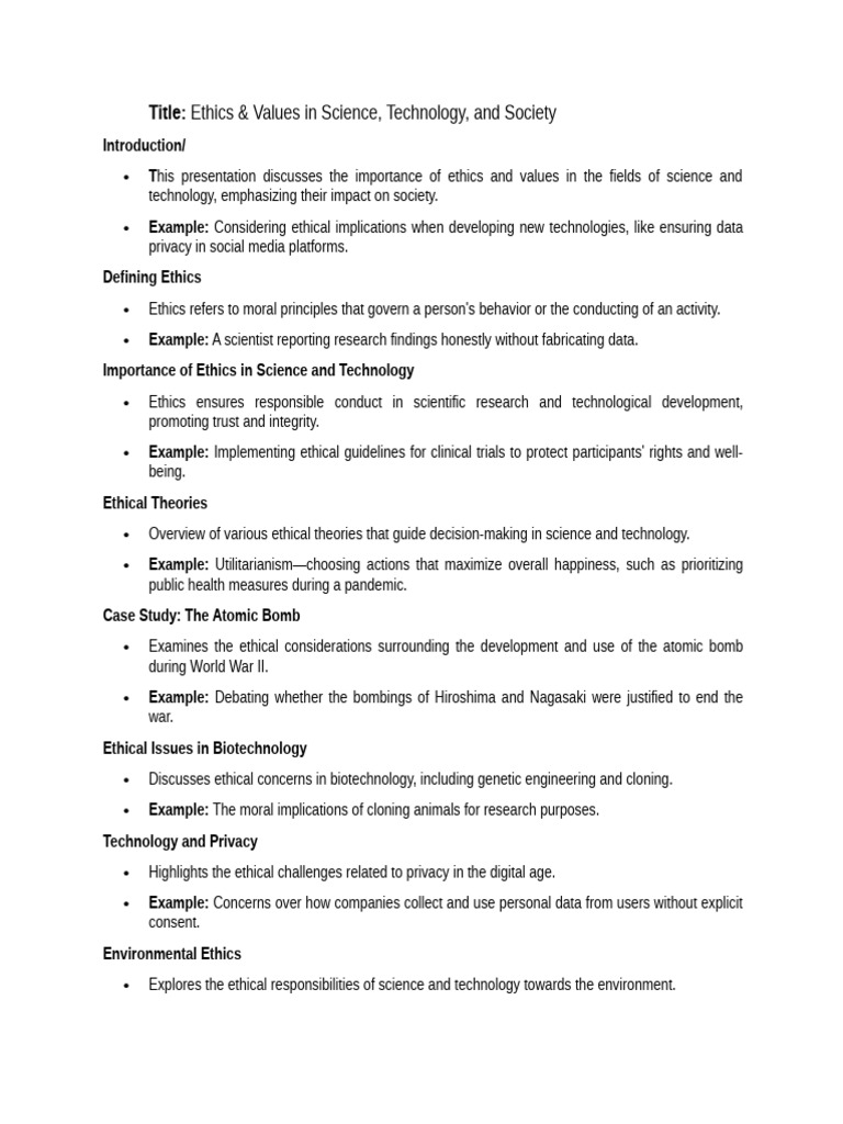Ethics in Science and Technology Overview | PDF