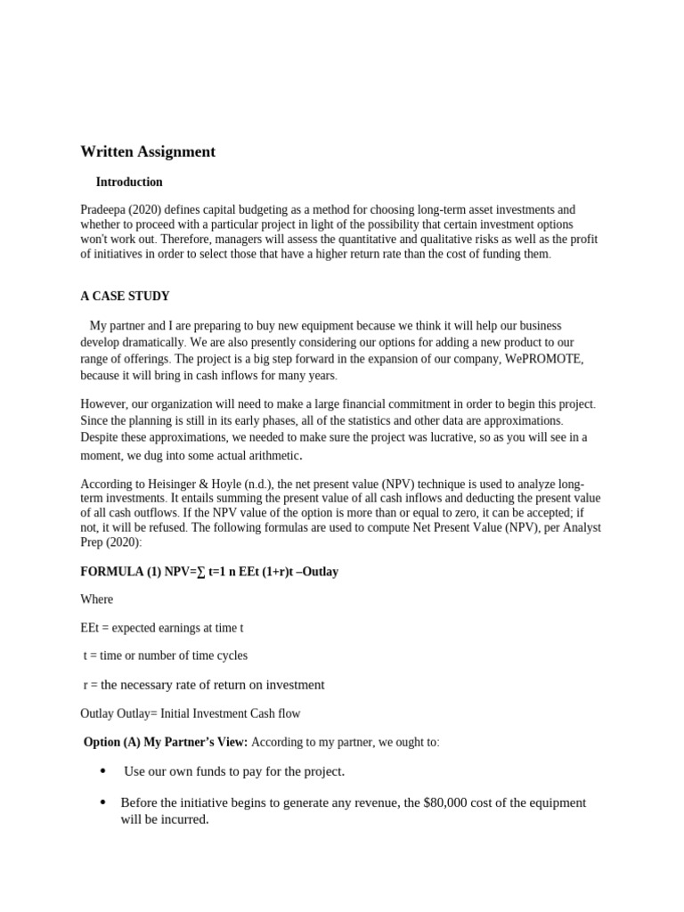 Written Assignment Unit2 | PDF | Net Present Value | Financial Economics