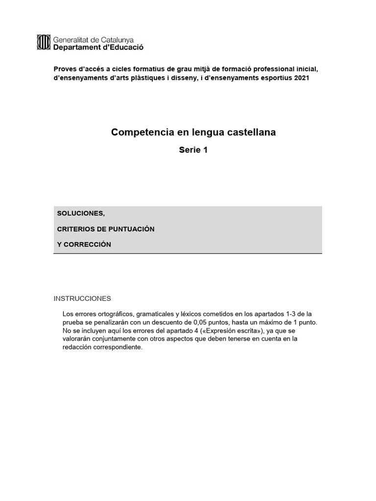 Solucionari Competència Llengua Castellana. Proves Accés A Grau Mitjà21 | PDF | Verbo | Asunto ...