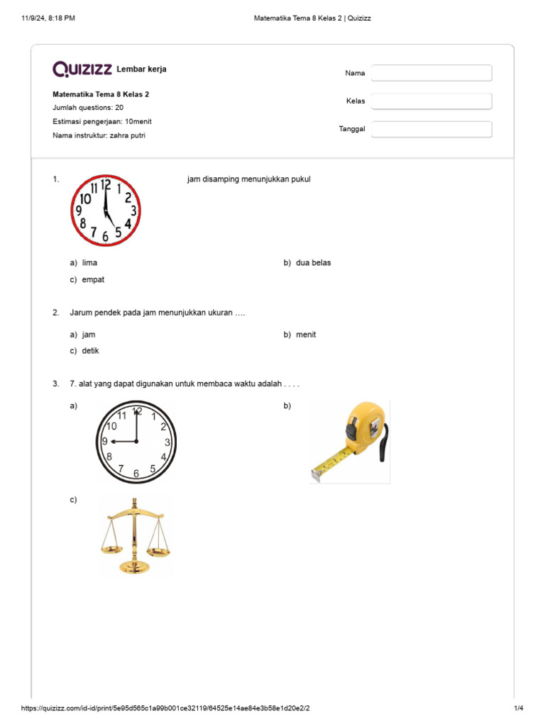 Gabungan Soal Jam Kelas 2 | PDF