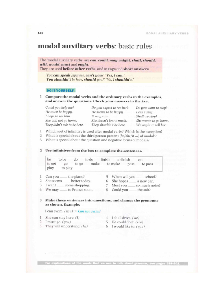 HEW TEST Modal Auxiliary Verbs 106-107 | PDF