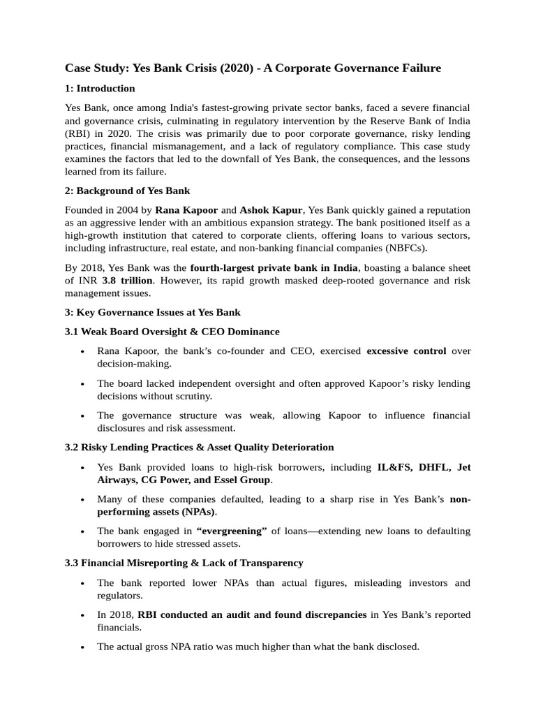 Case Study Yes Bank | PDF | Banks | Reserve Bank Of India