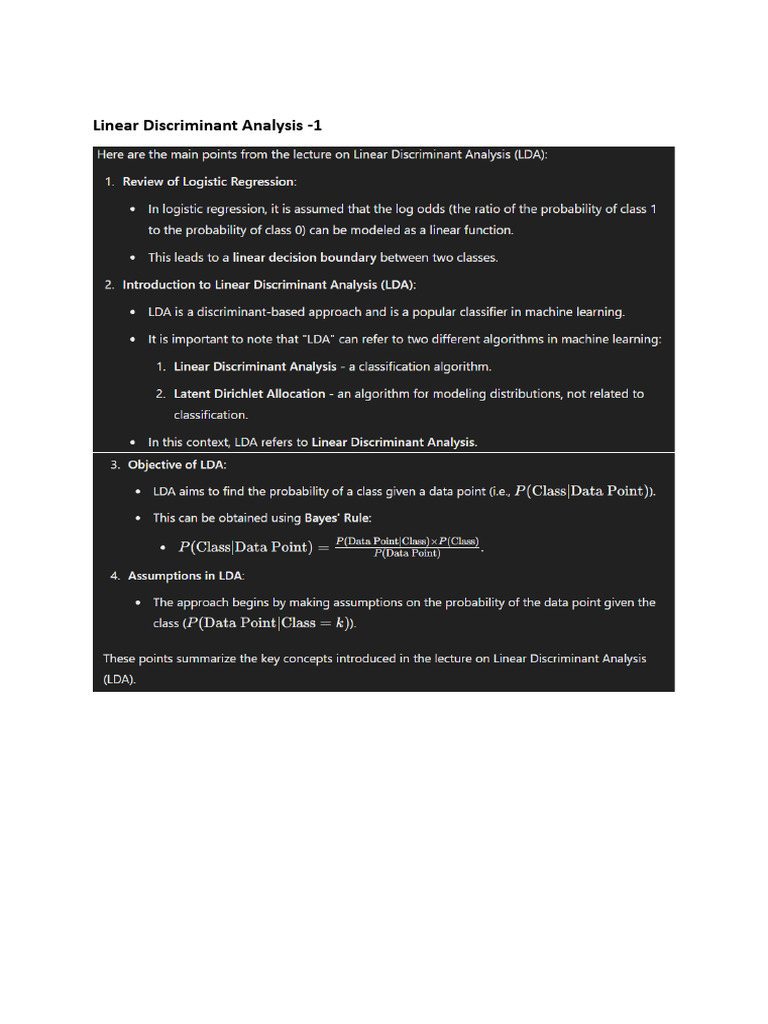 Linear Discriminant Analysis-I | PDF