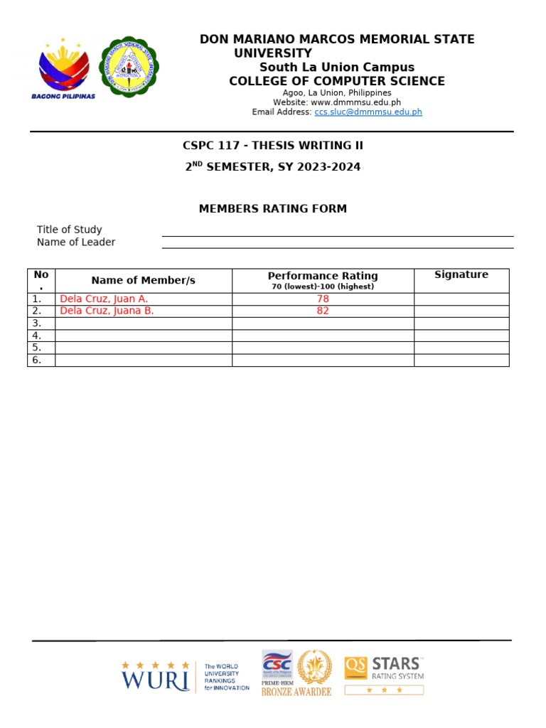 Thesis Writing II Members Rating Form | PDF