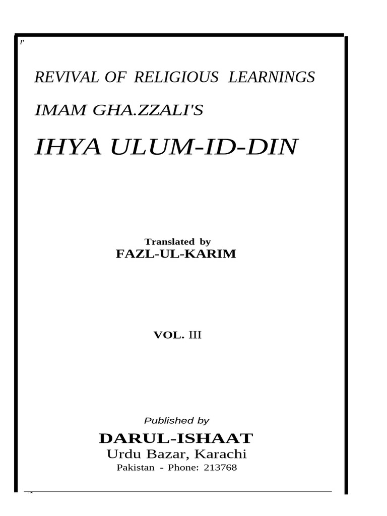 Vol 3 Imam Al Ghazzali Ihya Ul Ulum Al Din Volume 3 PDF | PDF | Soul | Faith