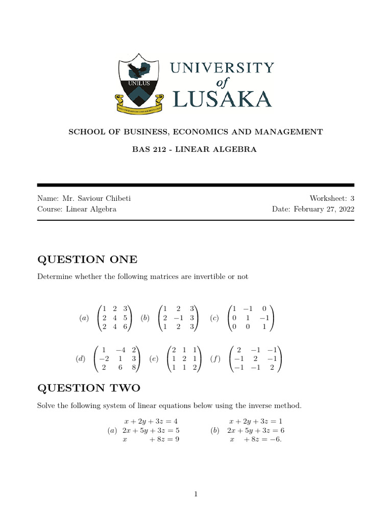 BAS 212 Worksheet 3 | PDF