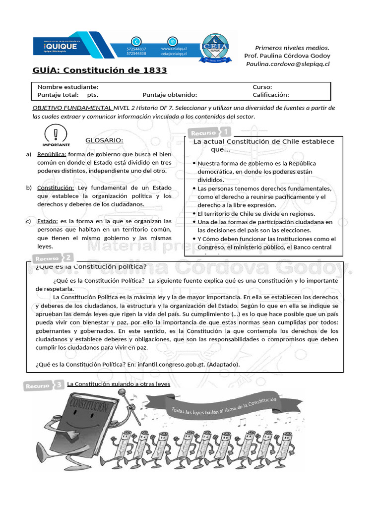 GUÍA 1NM 2024 Constitución 1833 | PDF | Constitución | República