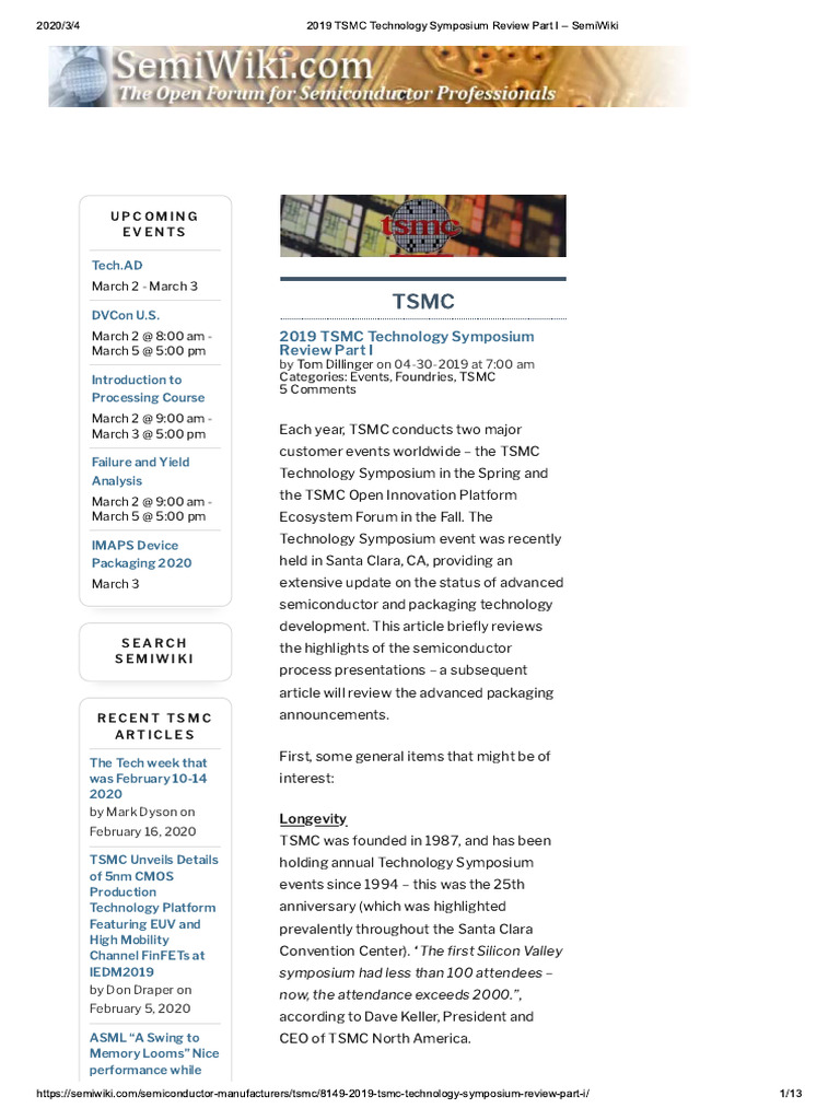 2019 TSMC Technology Symposium Review Part I - SemiWiki | PDF