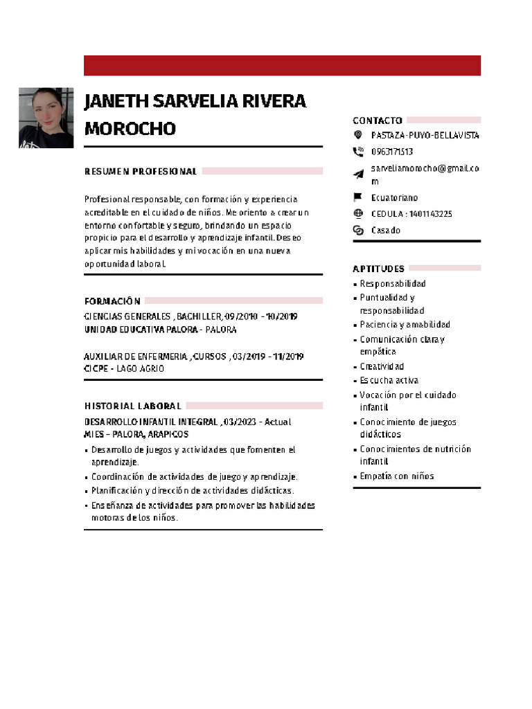 CURRICULO VITAE JANETH RIVERA | PDF