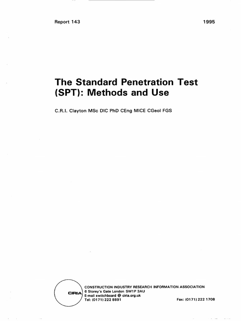 CIRIA Report 143 The Standard Penetration Test (SPT) - Methods & Use ...
