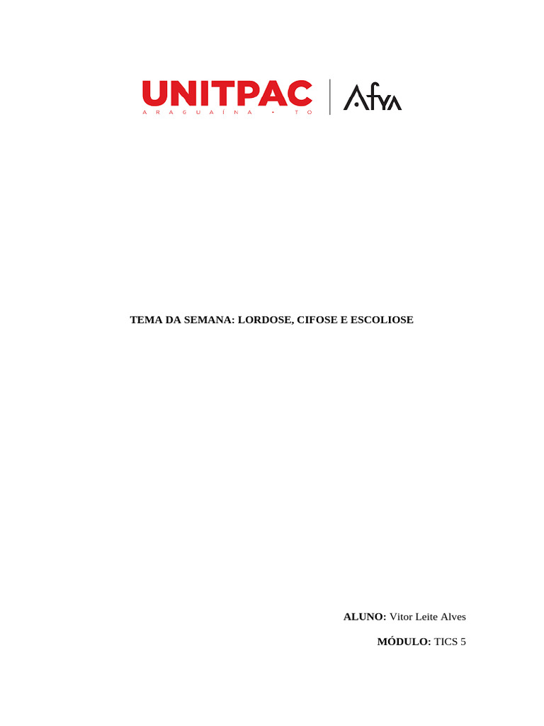 Tic Semana 1 - Lordose, Cifose e Escoliose | PDF | Escoliose | Remédio