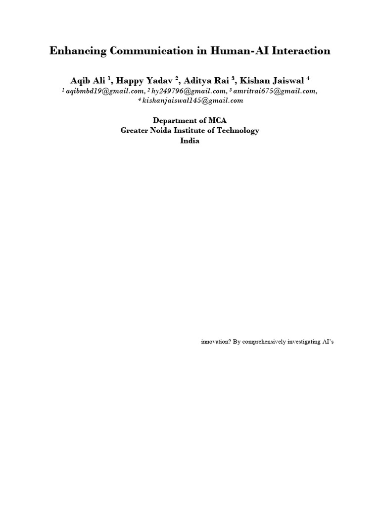 Enhancing Communication In Human Ai Interaction Pdf Artificial Intelligence Intelligence