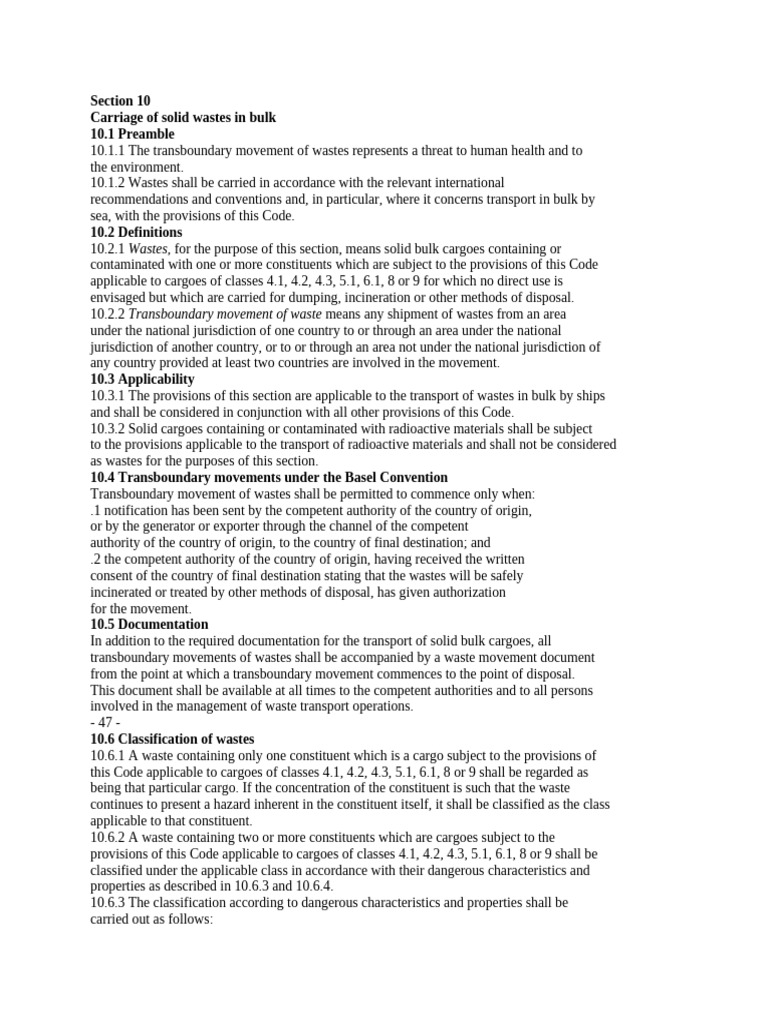 IMSBC Section 10 (2) | PDF | Waste | Waste Management