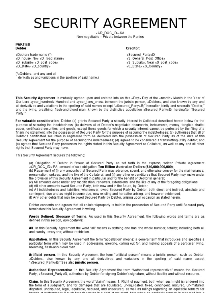 Security Agreement Sample | PDF | Security Interest | Legal Personality