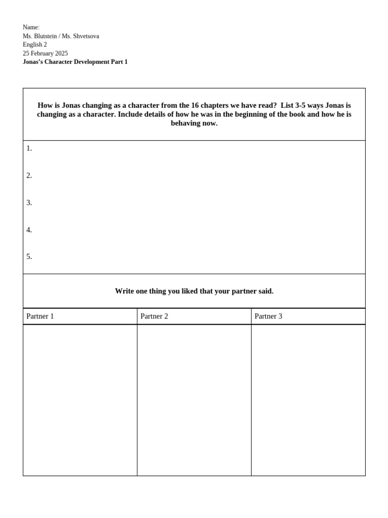 Jonas's Character Development | PDF