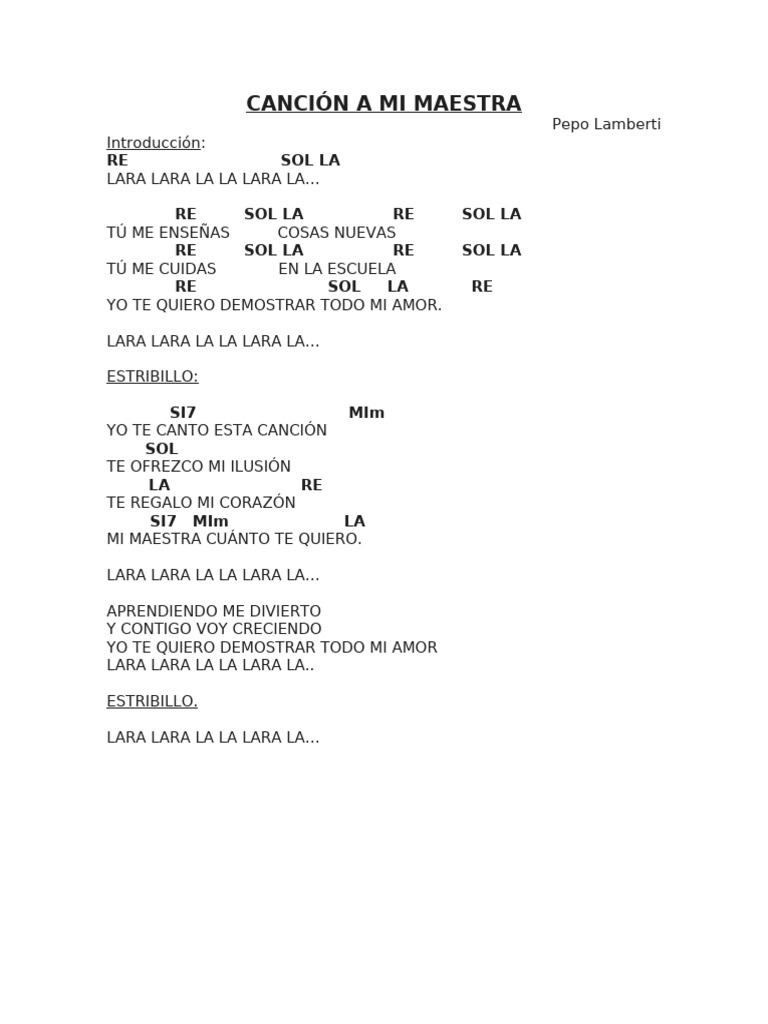 Canción a mi maestra - Pepo Lamberti | PDF