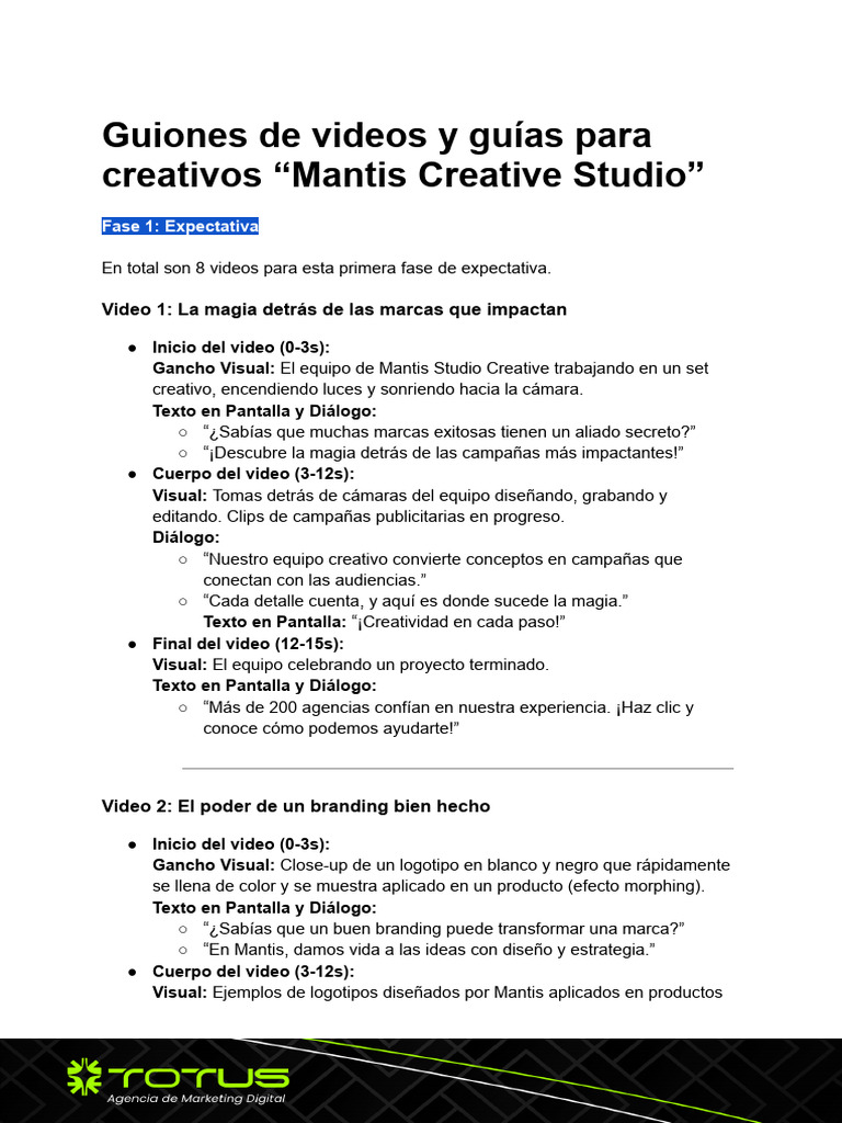 Guiones y Guías para Creativos - Mantis Creative Studio | PDF | Diseño | Gestión de la marca