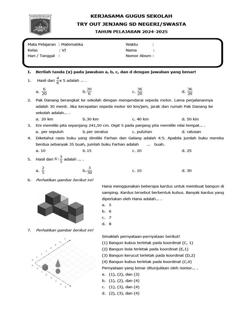 Try Out Matematika Kelas 6 | PDF