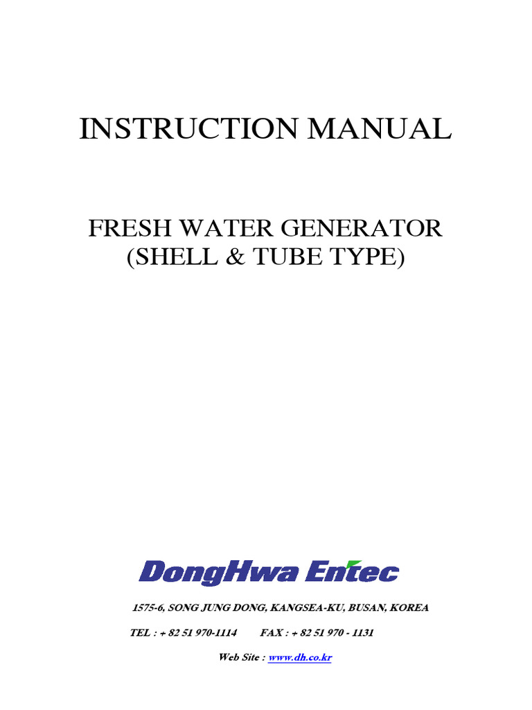 Donghwa Entec Shell & Tube FWG Manual | PDF | Water | Heat Exchanger