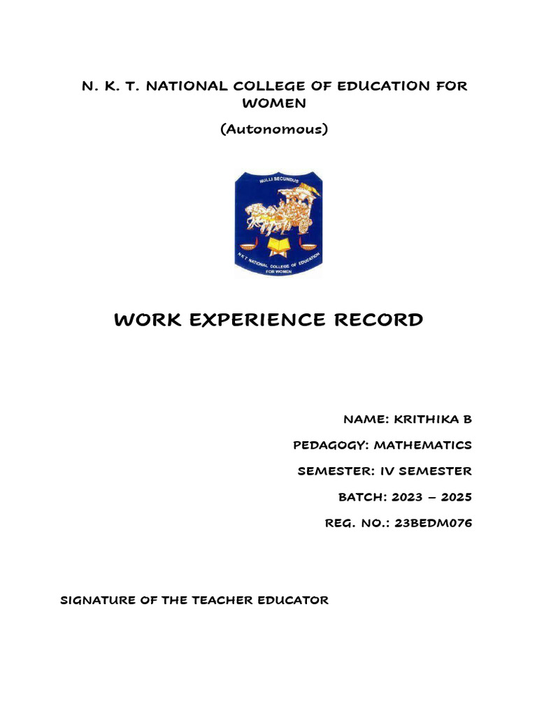 Work Experience Record: SUPW Activities | PDF