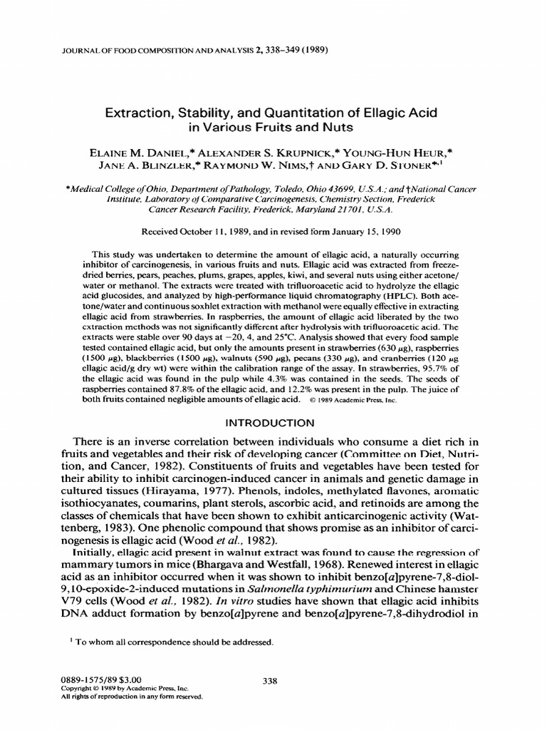 Extraction Stability and Quantitation of Ellagic Acid 1989 | PDF | High ...