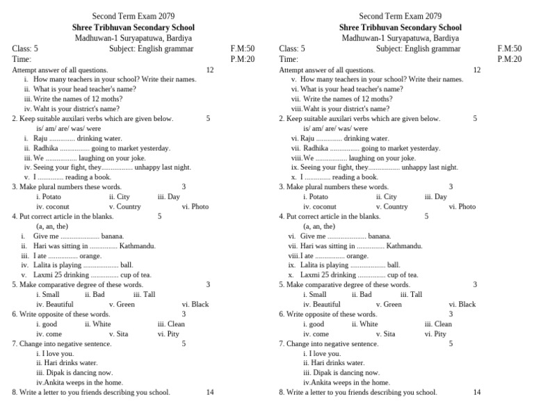 Class-4 Grammar 2nd Term 2079 | PDF | English Grammar | Language Mechanics