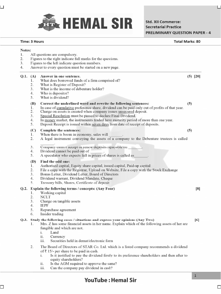 Std. 12th SP Practice Question Paper 4 | PDF
