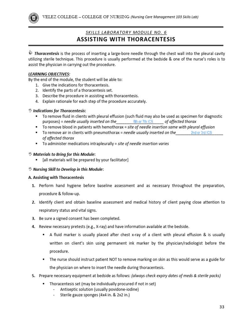 Medsurg RLE Thoracentesis Thoracotomy | PDF | Thorax | Clinical Medicine