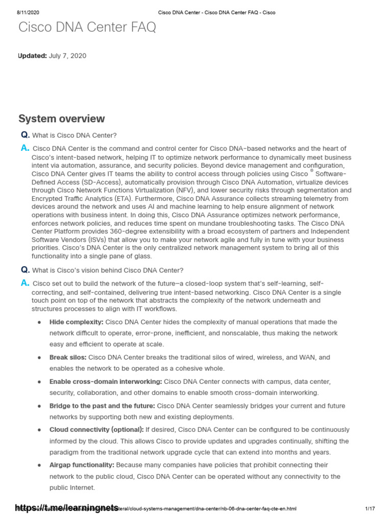 Cisco DNA Center - Cisco DNA Center FAQ - Cisco-Stamped | PDF ...