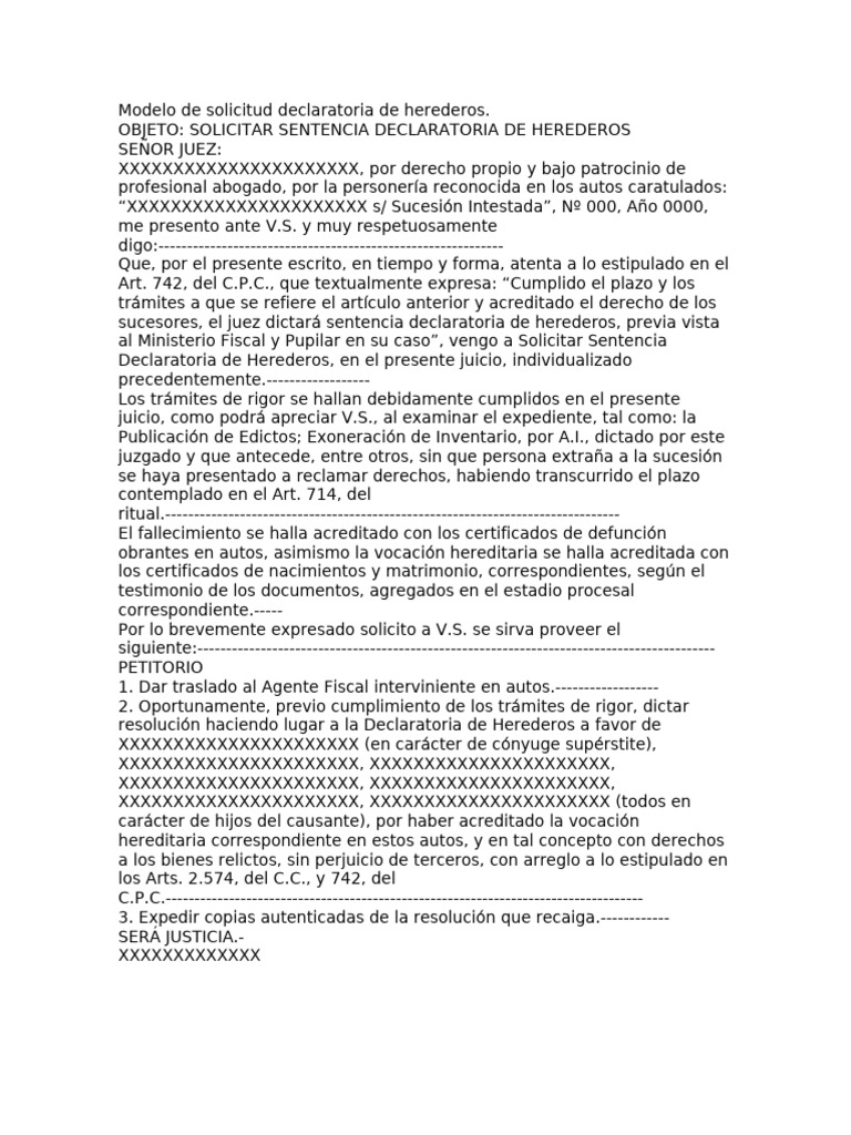 Modelo de Solicitud Declaratoria de Herederos | PDF | Justicia | Crimen y violencia