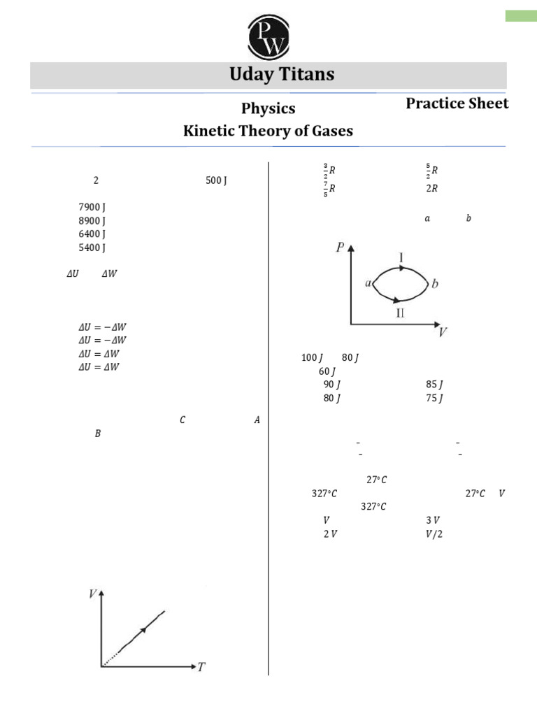 Kinetic Theory of Gases - Practice Sheet - Uday Titans | PDF | Gases ...