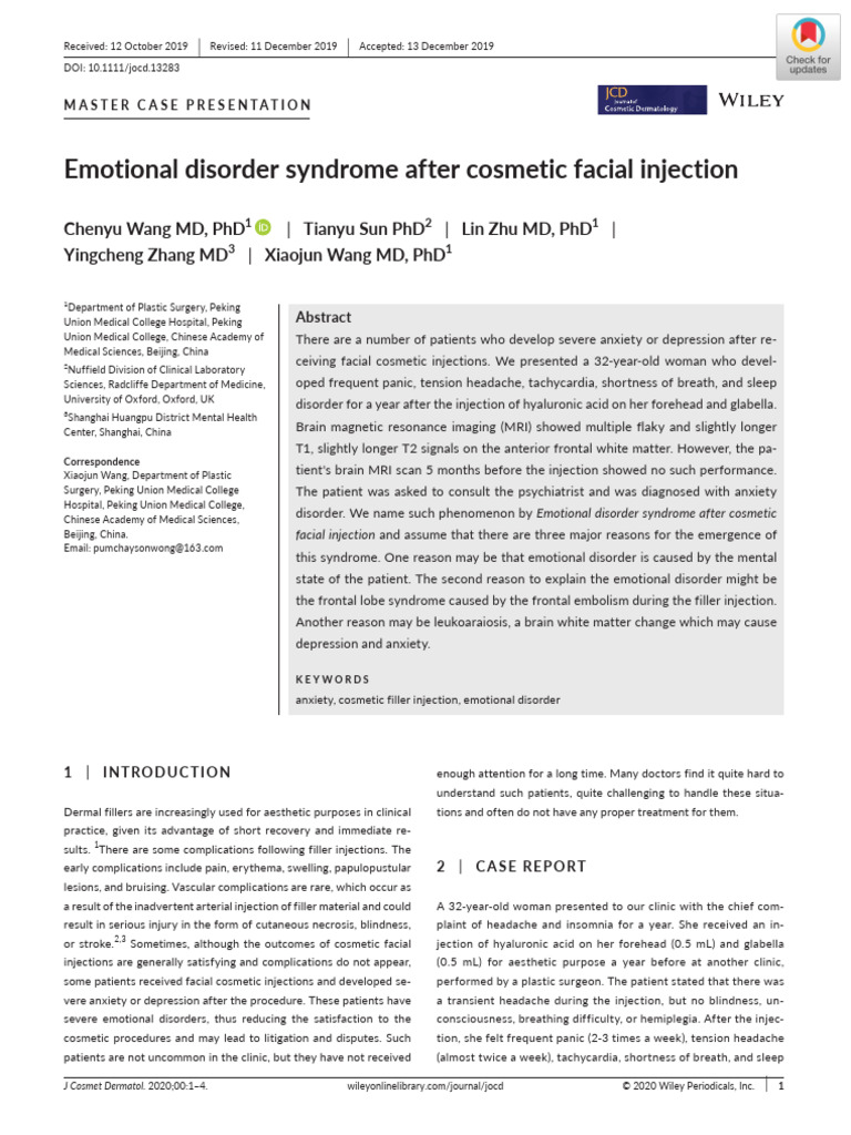 Emotional Disorders Post Cosmetic Injection | PDF | Magnetic Resonance ...