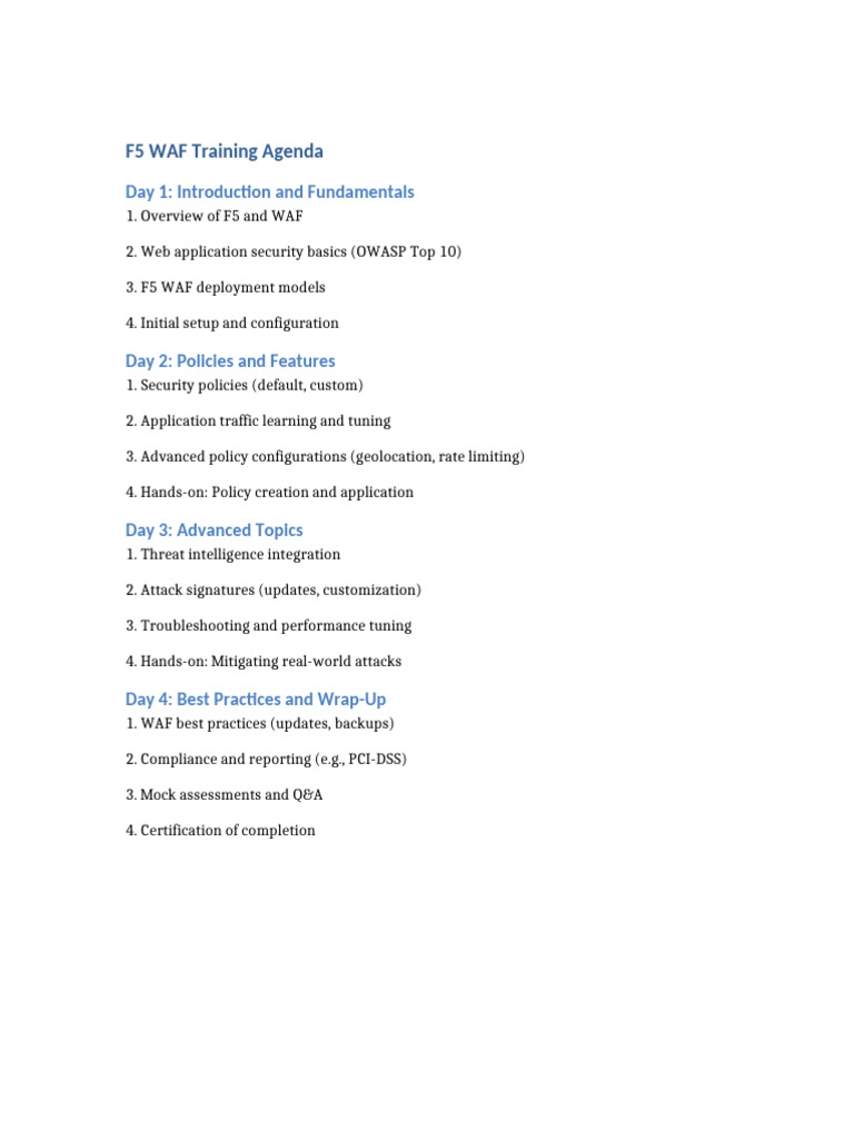 F5 WAF Training Agenda | PDF