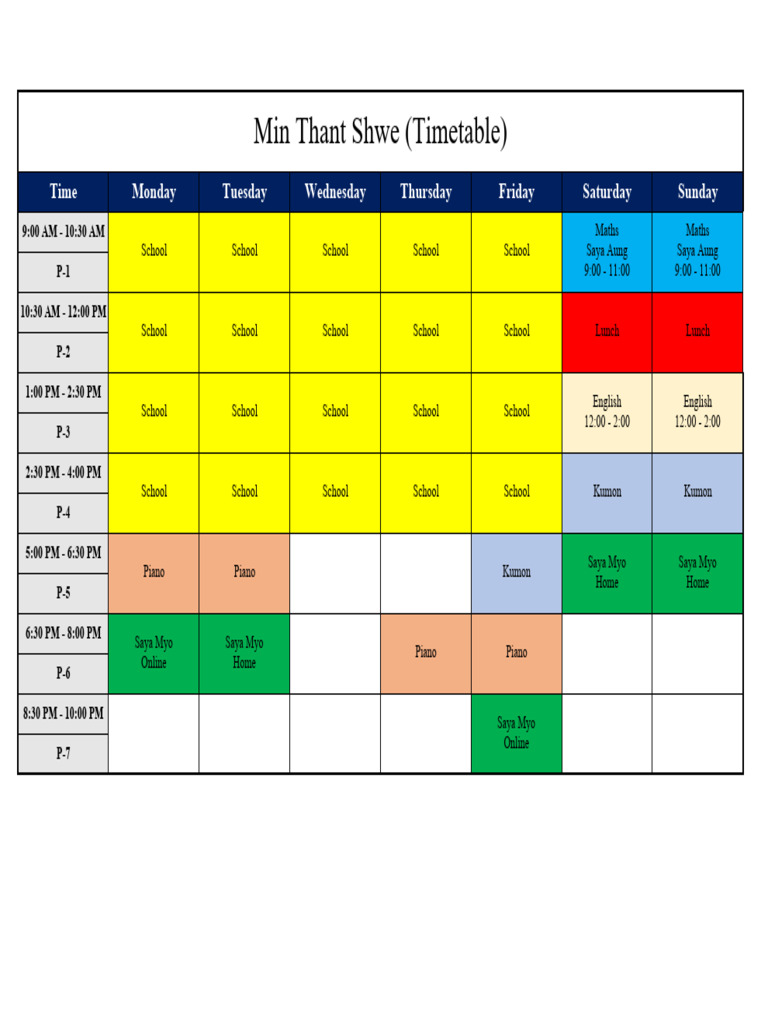 Min Thant Shwe - Timetable | PDF