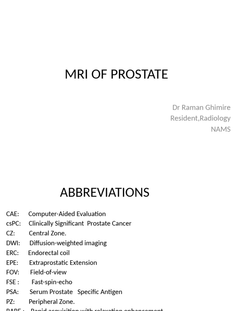 MRI Prostate | PDF | Magnetic Resonance Imaging | Prostate Specific Antigen