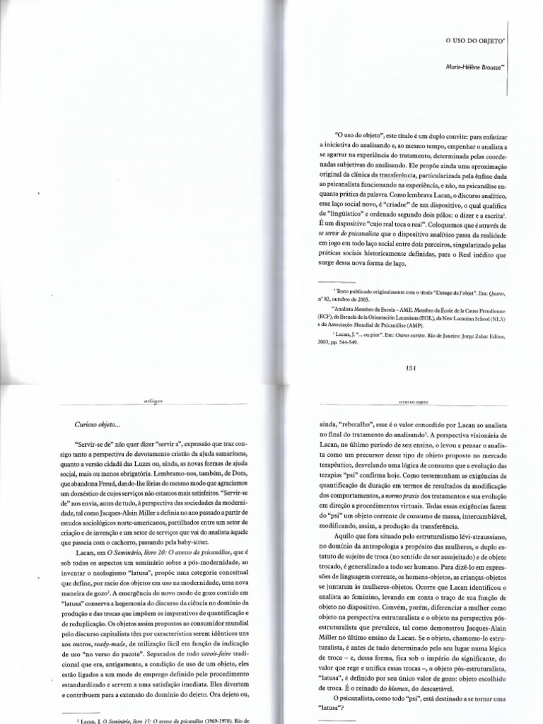 Latusa 12 - BROUSSE, Marie-Hélène. O Uso Do Objeto | PDF