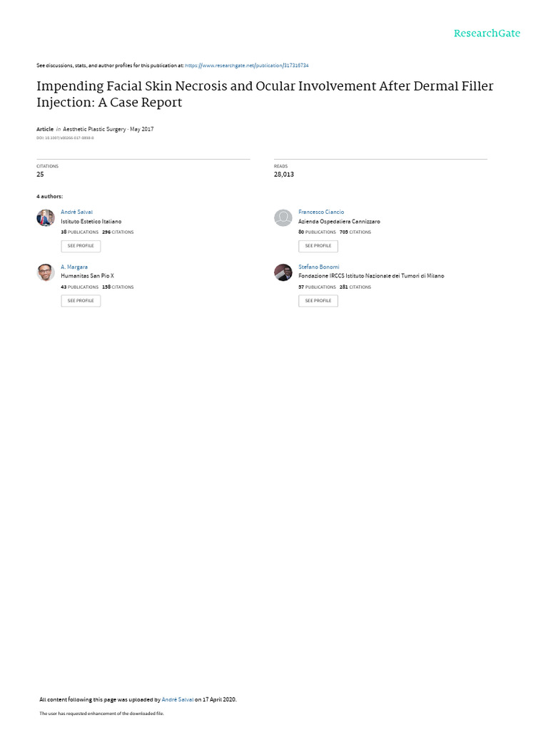 Impending Facial Skin Necrosis and Ocular Involvement After Dermal ...