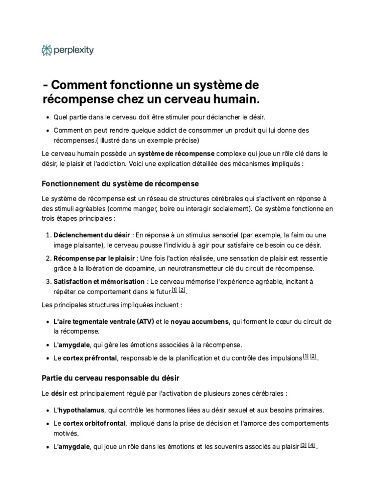 Fonctionnement du circuit de récompense | PDF | Système de récompenses ...
