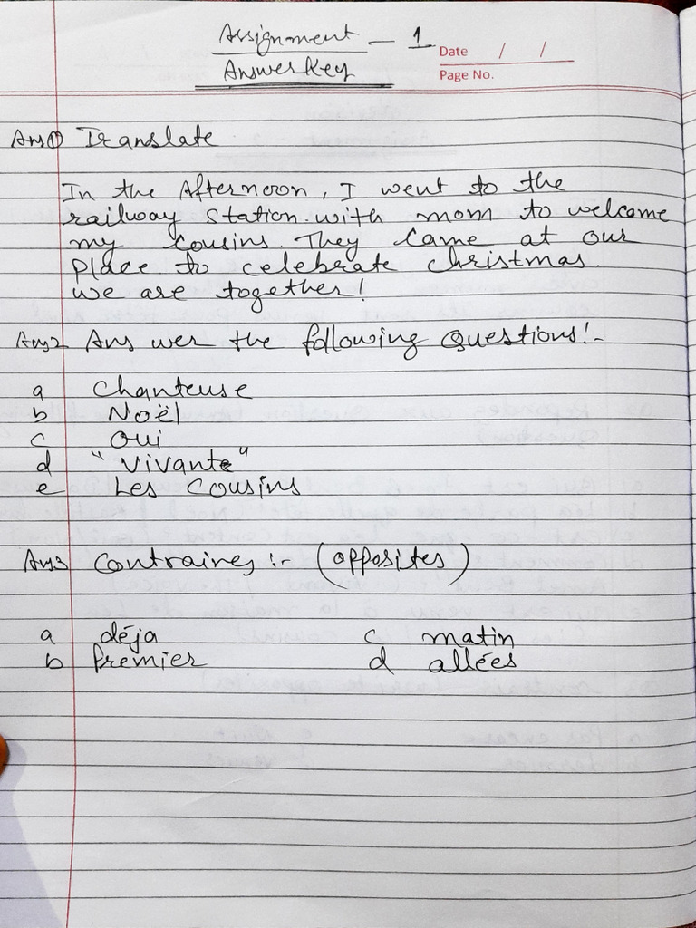 Class 7 French (Ass - Answer Key) - 1 | PDF