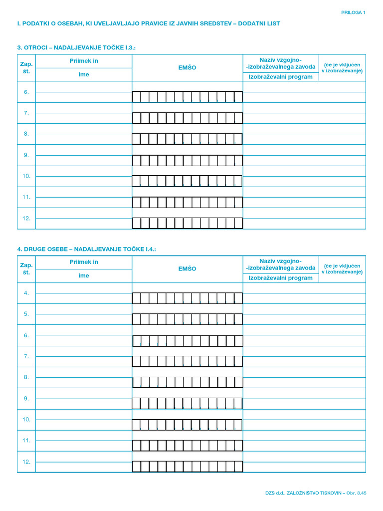 Vloga Za Uveljavljanje Pravic Iz Javnih Sredstev Priloga | PDF