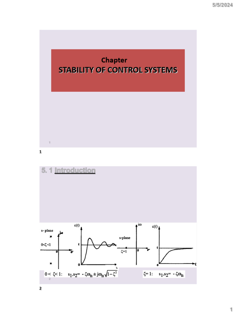 Chapter (5) - STABILITY OF CONTROL SYSTEMS | PDF | Stability Theory ...