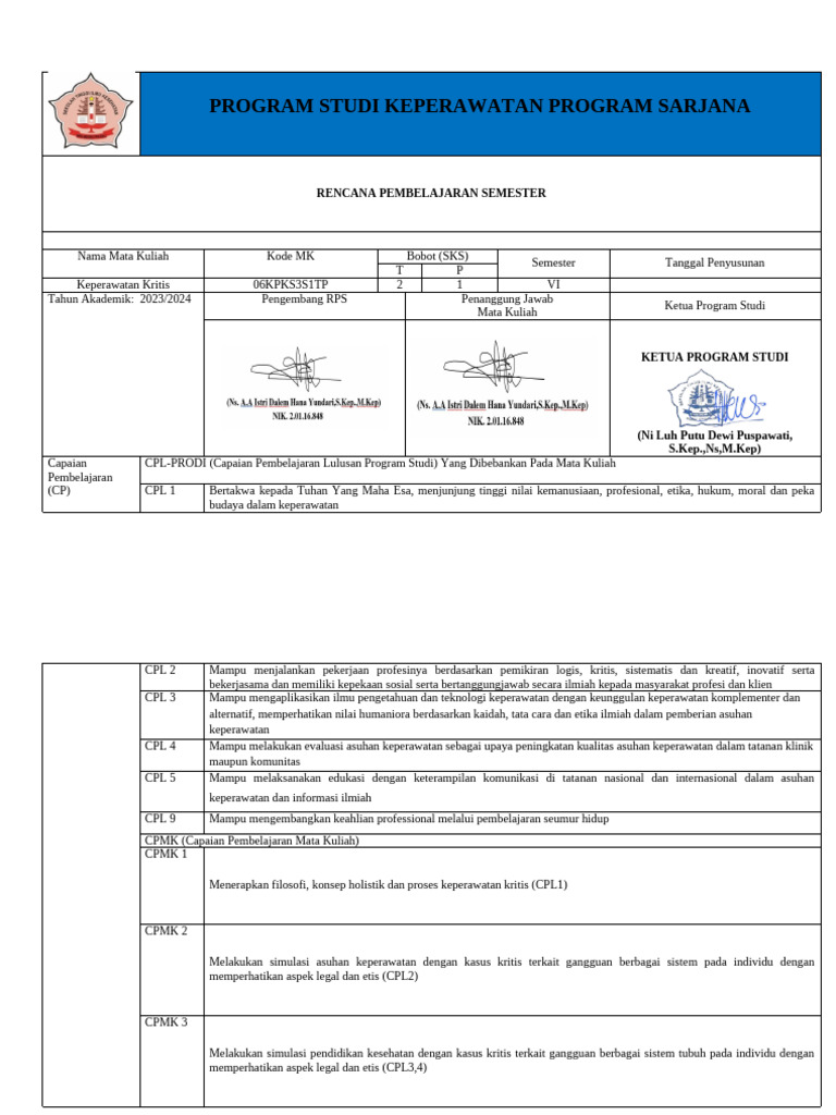 RPS KEP. KRITIS A16 | PDF