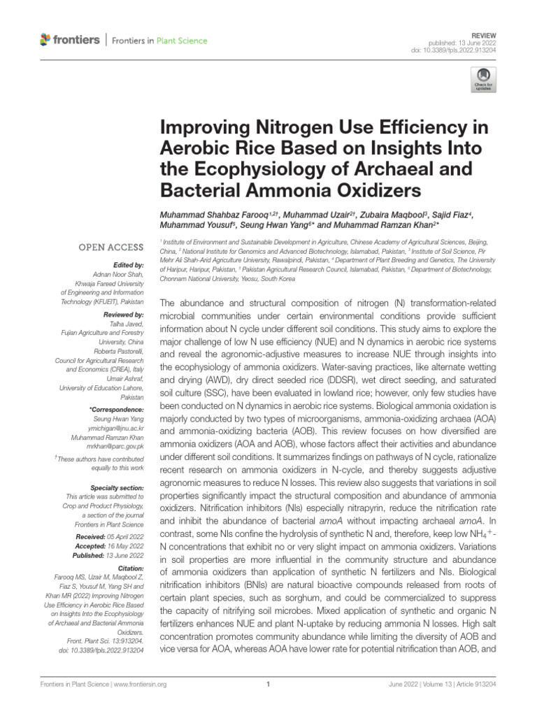 Improving Nitrogen Use Efficiency in Aerobic Rice | PDF | Soil | Nitrate
