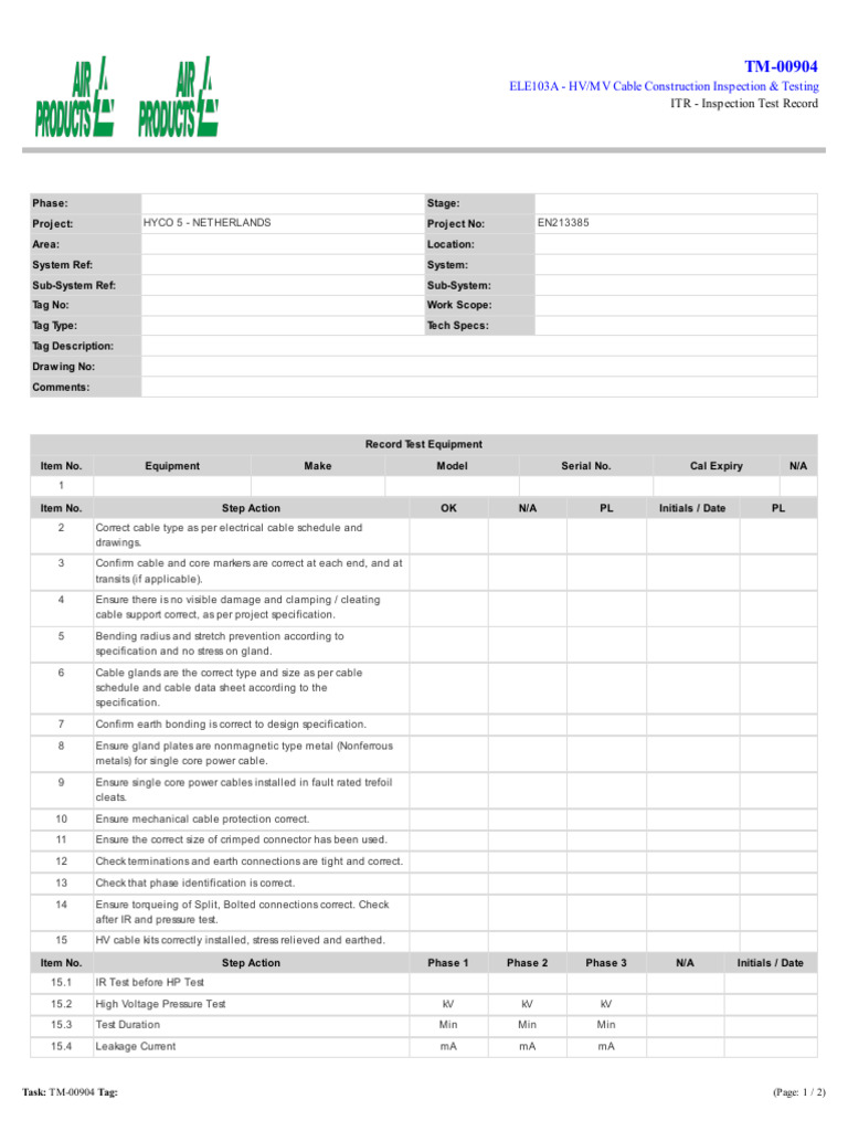 ELE103A - HV MV Cable Construction Inspection & Testing | PDF ...