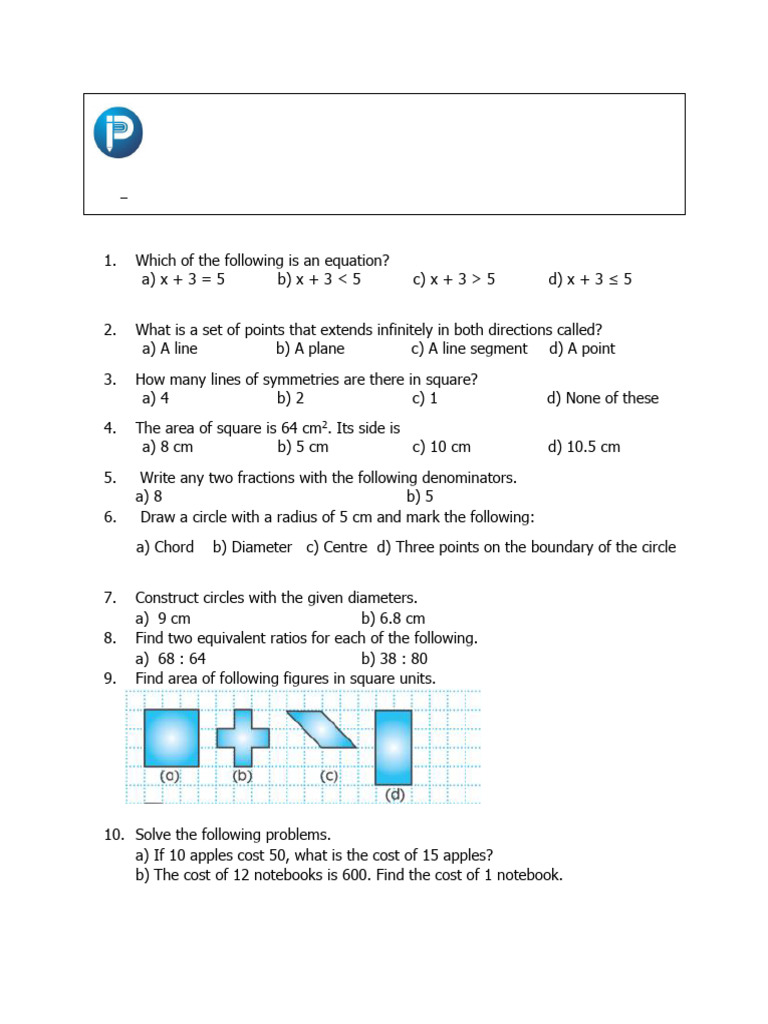 6th Math Revision Worksheet 1 | PDF