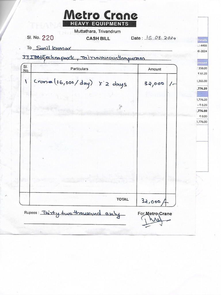 Metro Crane Bill | PDF
