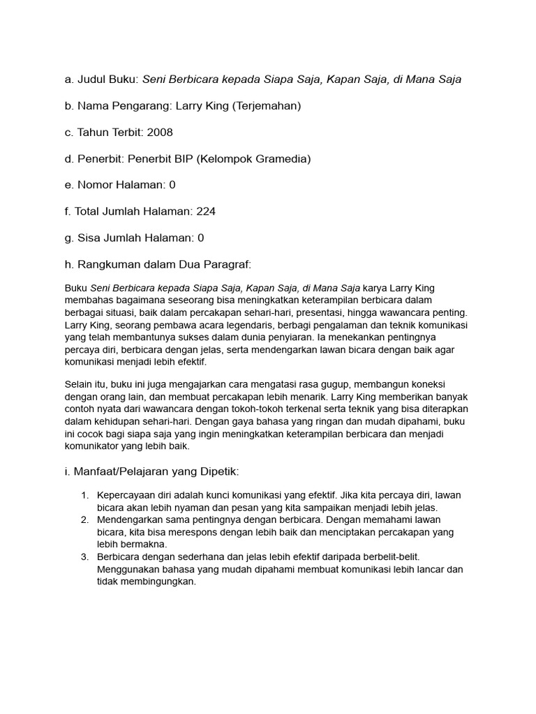 Rangkuman buku Seni Berbicara kepada Siapa Saja, Kapan Saja, di Mana Saja | PDF