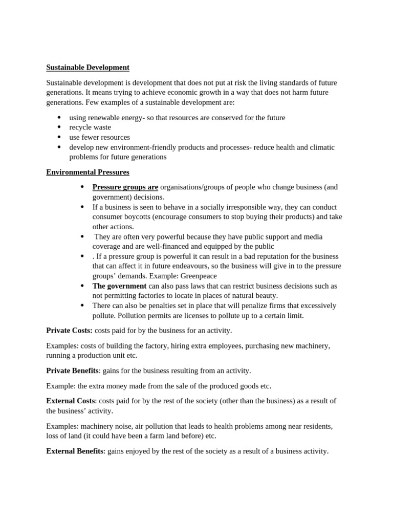 BUSINESS STUDIES 11 NOTES On Sustainable Development | PDF ...