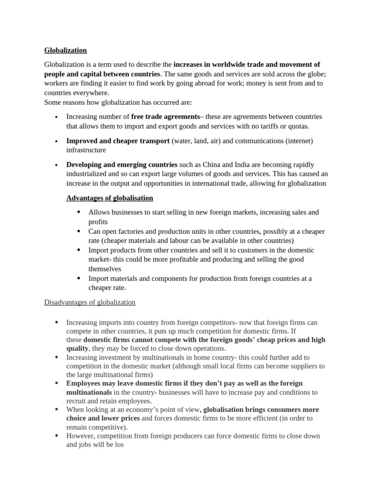 Globalisation Notes Grade 11 | PDF | Currency Appreciation And ...