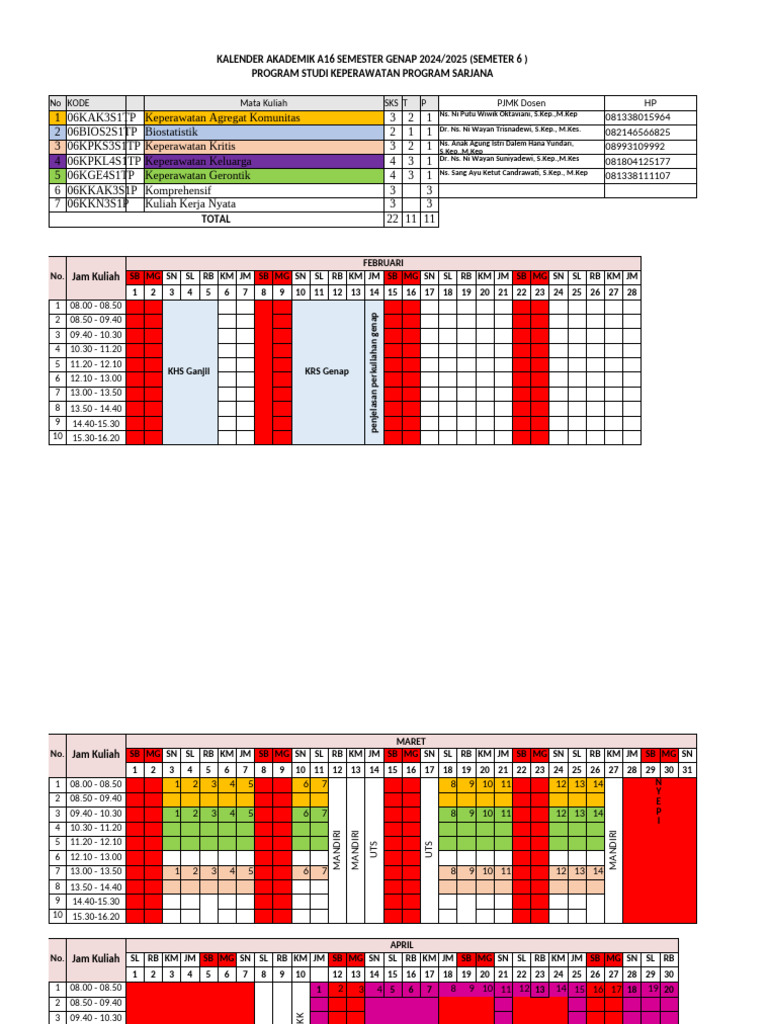 Kalender A16 Semester 6 - Genap-Draft Kaldek | PDF